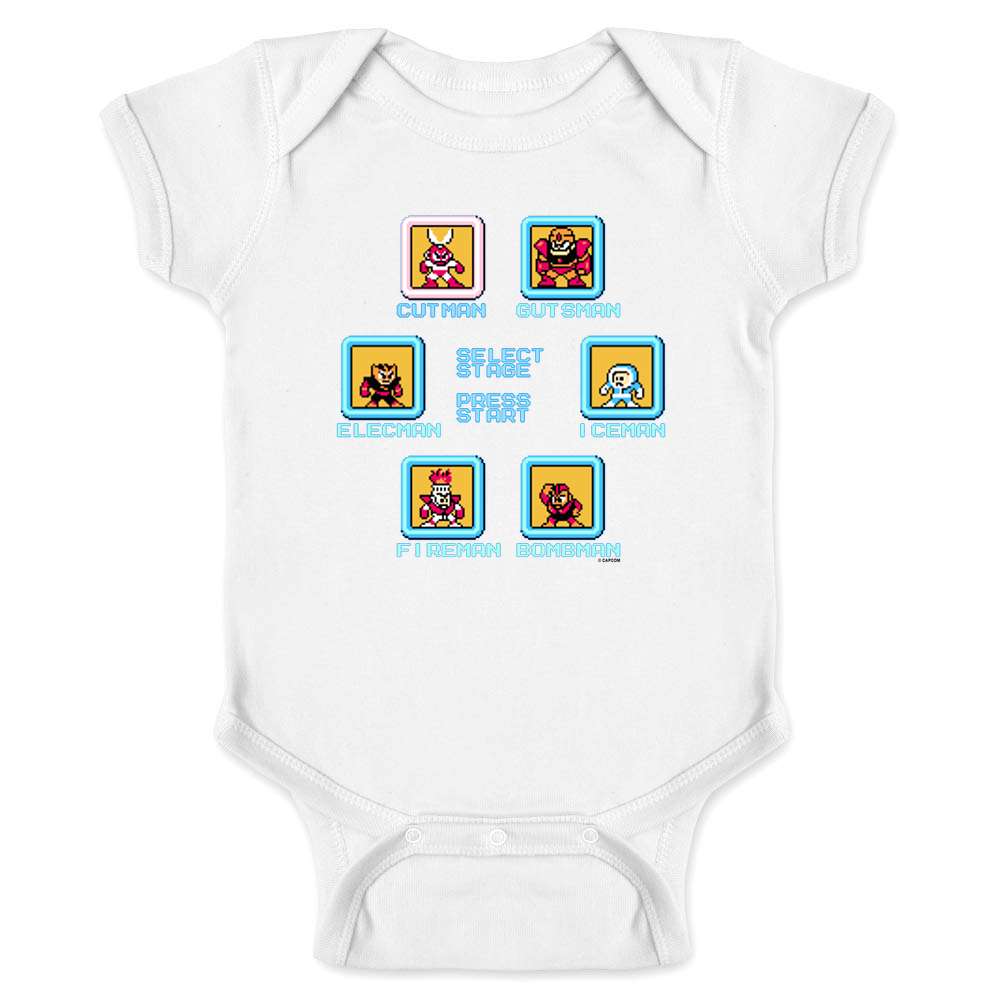 Mega Man Classic Stage Select Megaman Video Gaming Baby Bodysuit ...